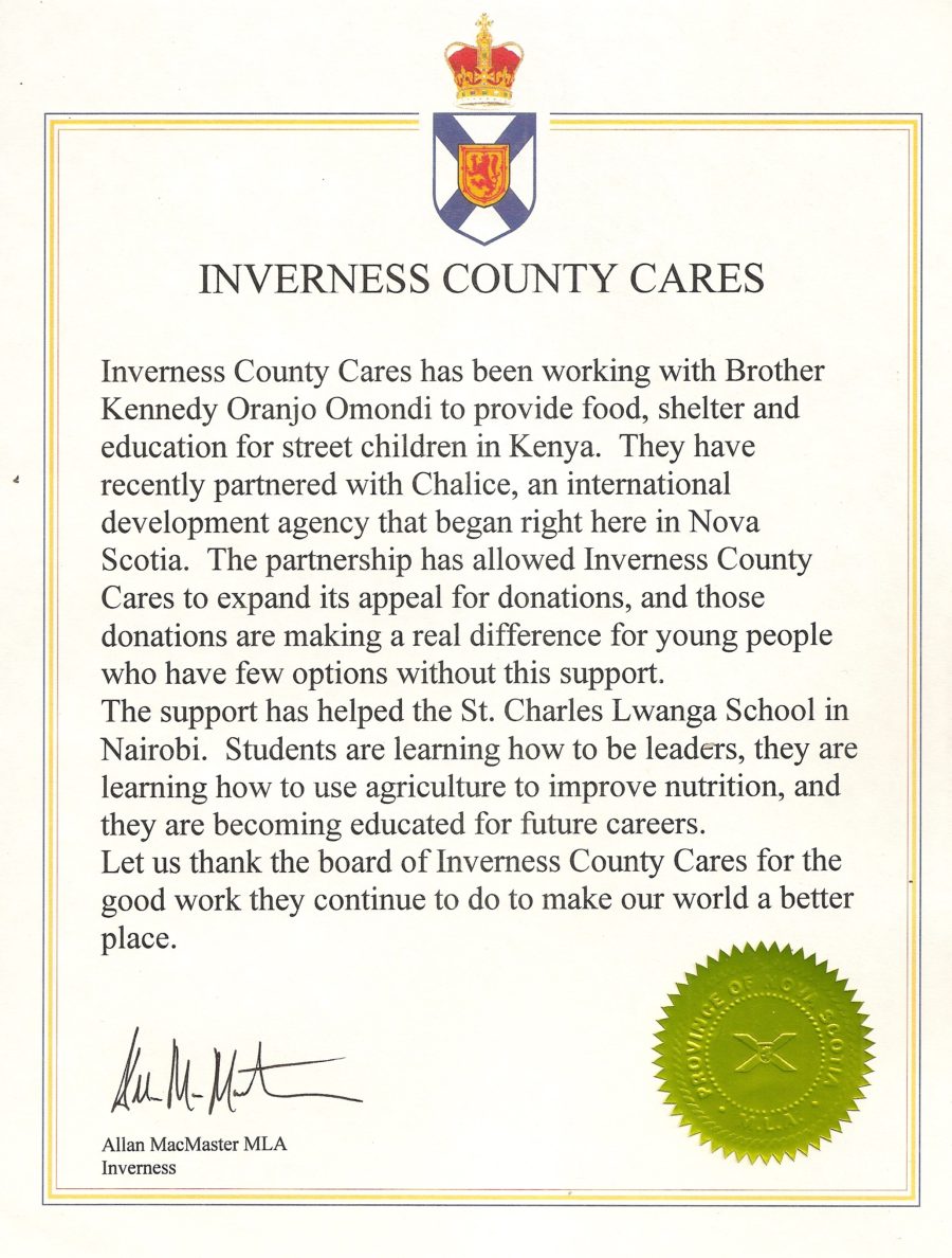 Recognized In Nova Scotia Legislature Inverness County Cares